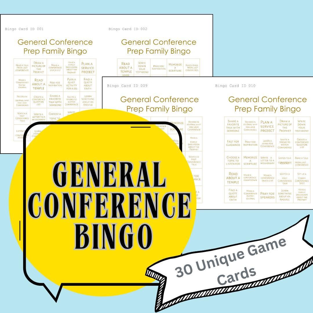 General Conference Bingo, 30 Printable Cards, LDS Activity for Kids ...