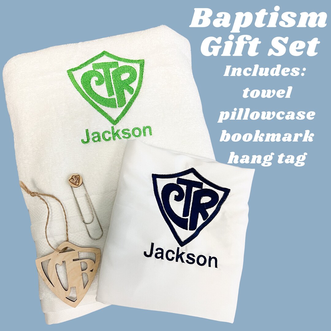 LDS Baptism Gift Set With Personalized Baptism Towel, CTR Bookmark, CTR ...