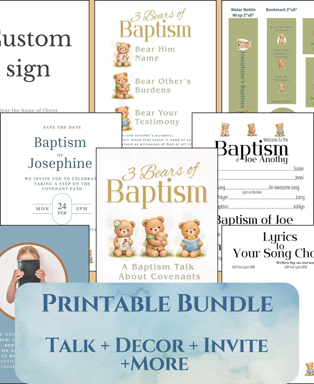 3 Bears of Baptism Kits Printable Bundle | 8 Year Old LDS Baptism Talk ...