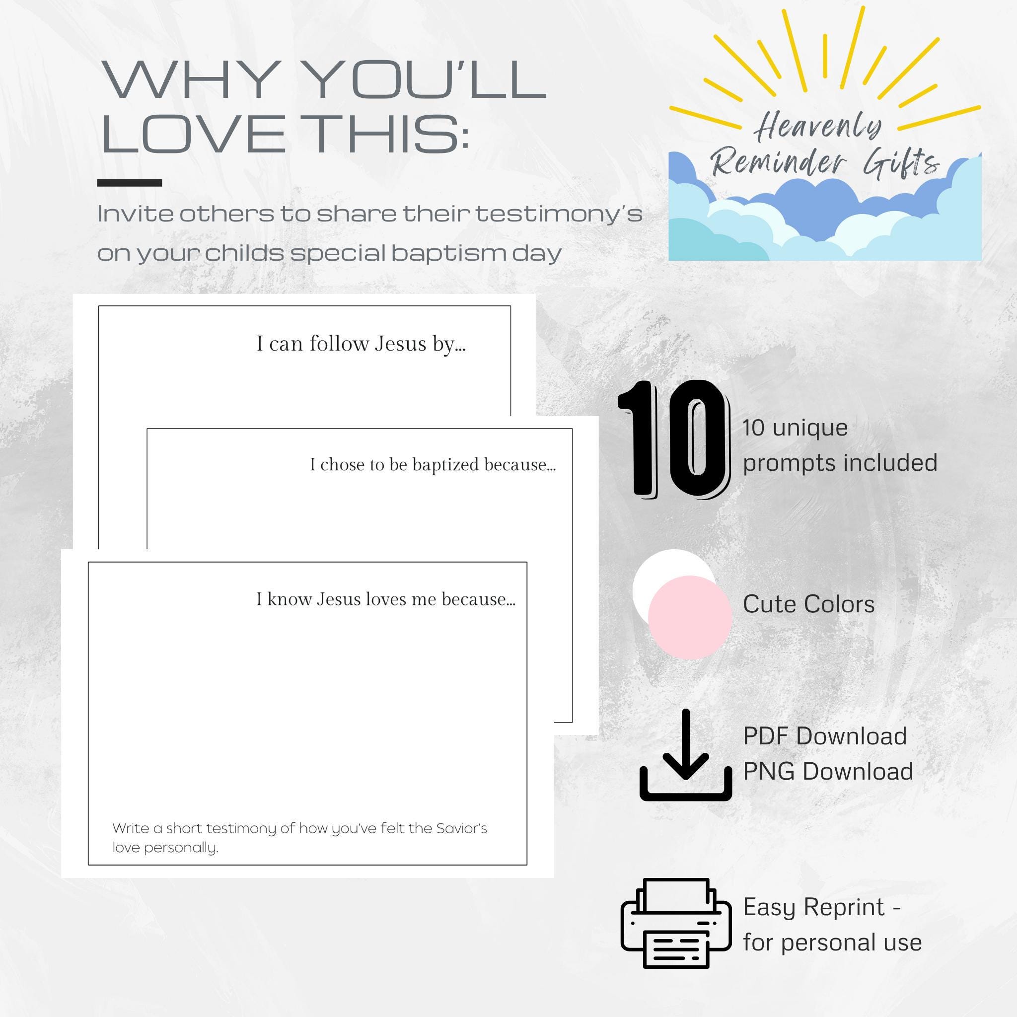 LDS Baptism Testimony Cards: Classic Black & White Baptism Printables 3 ...