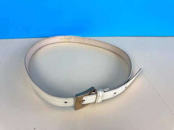 Vintage JAEGER White Leather Jeans Dress Belt, W26, U… - Gem