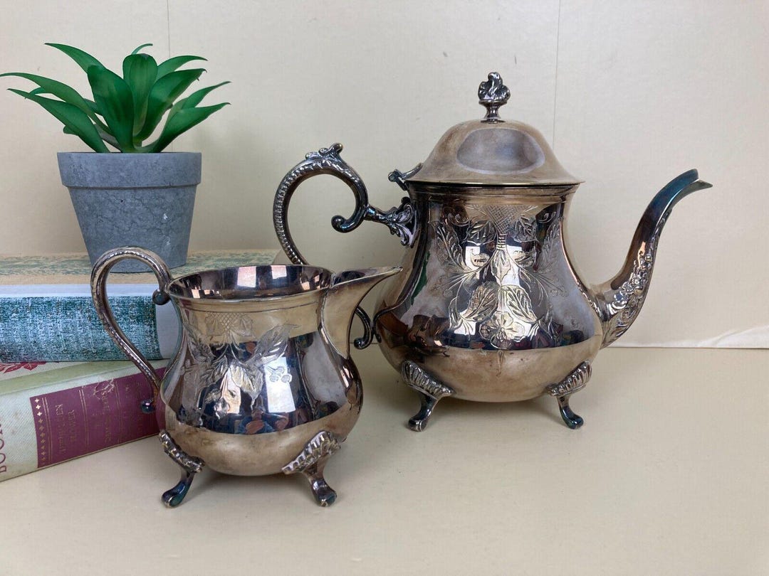 Vintage EPNS Silver-plated Tea Coffee Water Pot & Creamer Decorative ...