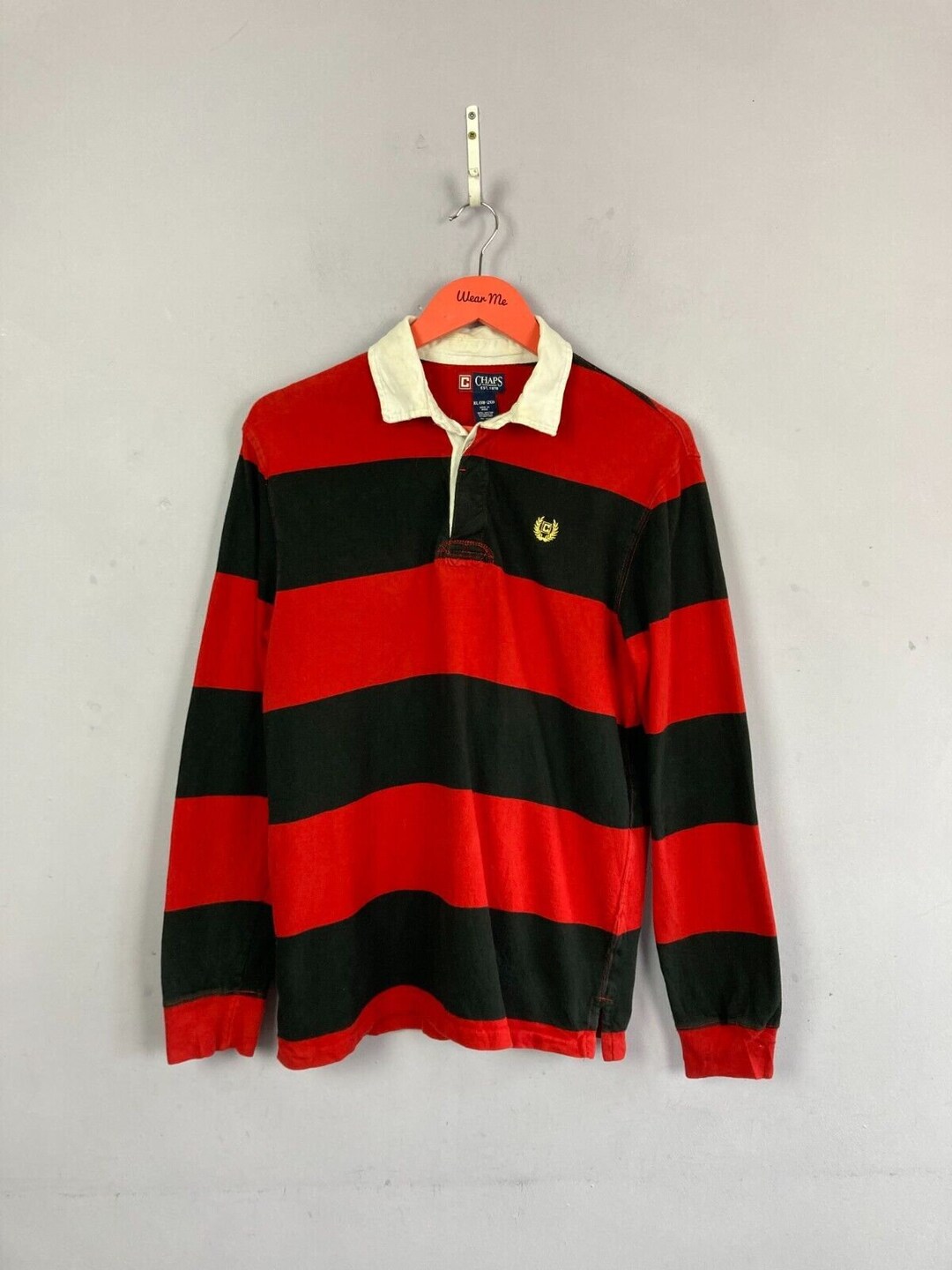 Vintage CHAPS Rugby Shirt, Red Black Stripe, Unisex Small, Teens, 90s ...