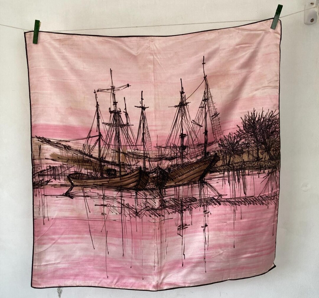 Vintage Satin Square Neck Scarf Head Scarf Pink Hand Rolled St Michael ...