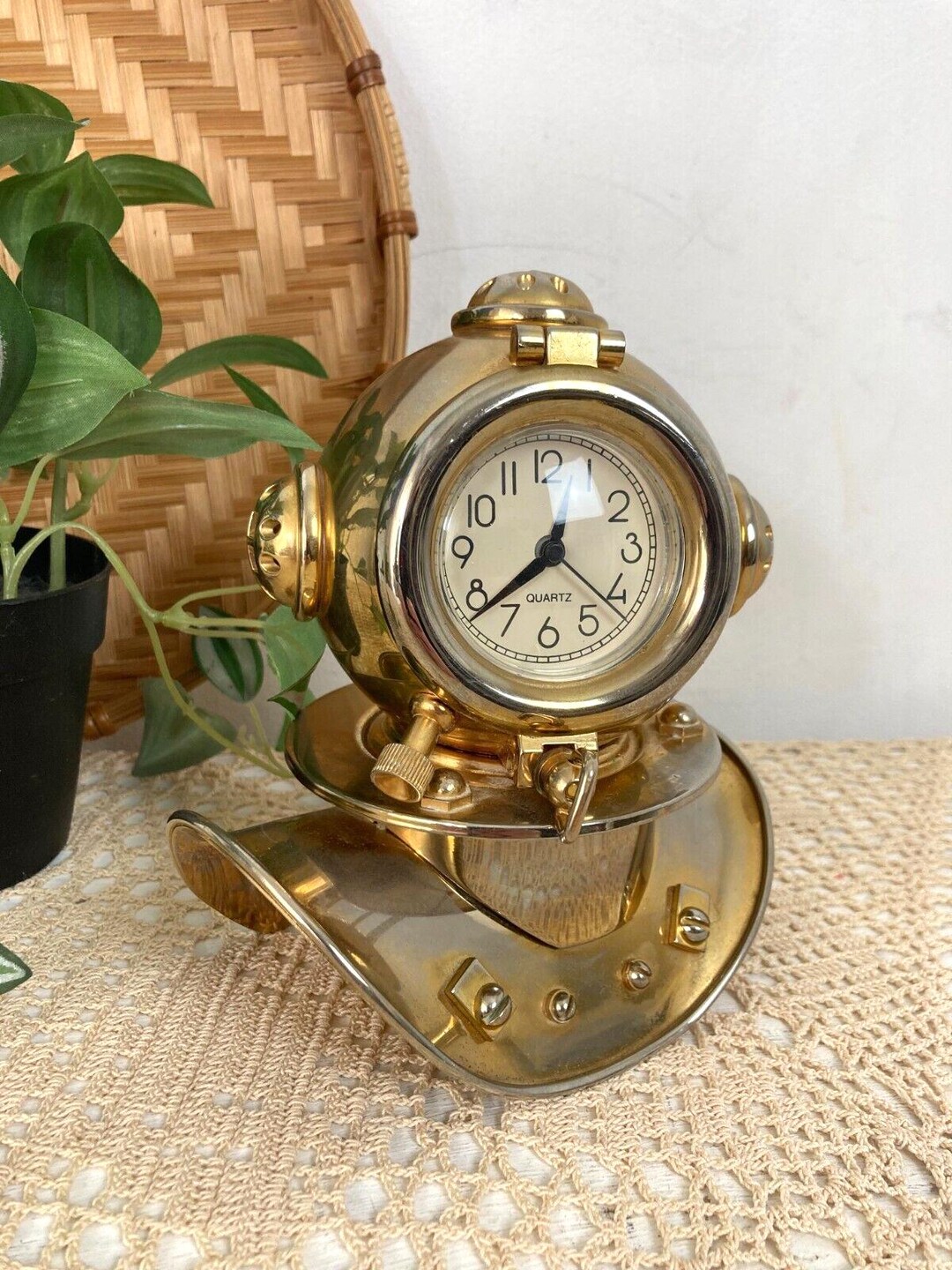 Vintage Brass Scuba Divers Helmet Clock by Quartz Wind up Mechanical ...
