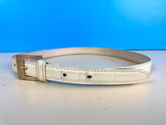 Vintage JAEGER White Leather Jeans Dress Belt, W26, U… - Gem