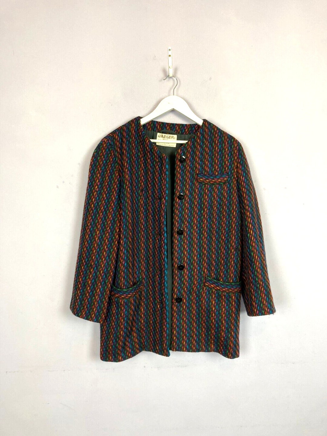 JAEGAR Wool Coat, Jacket, Blue Mix, Duster Coat, Pockets, Colourful ...