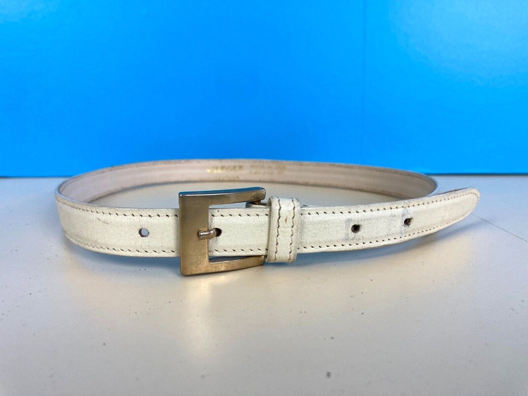 Vintage JAEGER White Leather Jeans Dress Belt, W26, UK8-10, Narrow ...