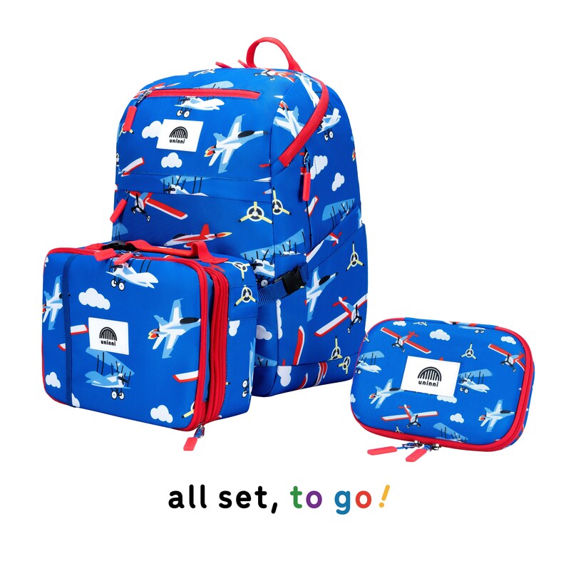 16 Backpack School Set for Kids 7 Airplane Backpack Lunch Bag Airplane ...