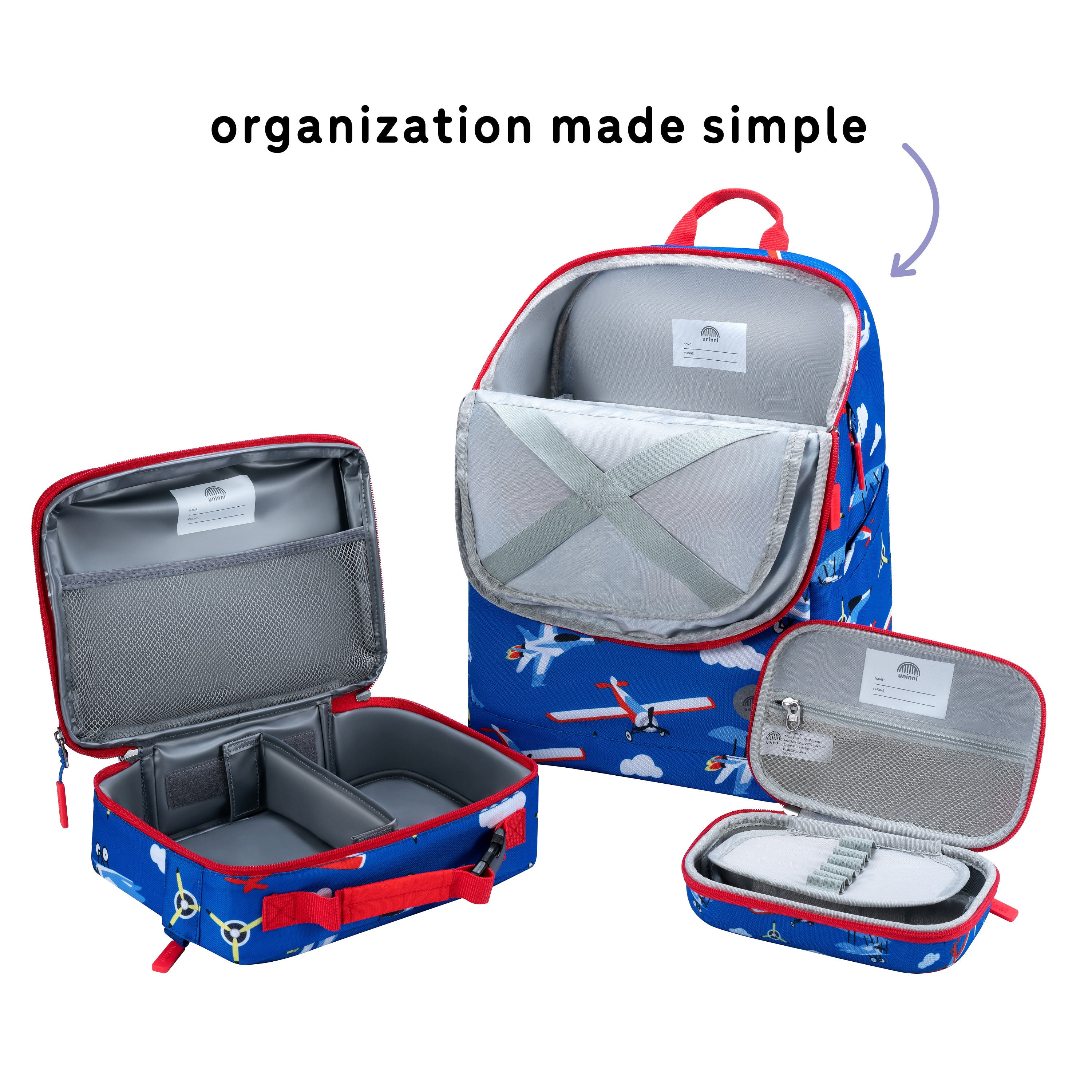 16 Backpack School Set for Kids 7 Airplane Backpack Lunch Bag Airplane ...