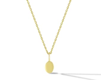 14K Gold Oval Necklace, Solid Gold Gemstone Necklace, Red Garnet ...