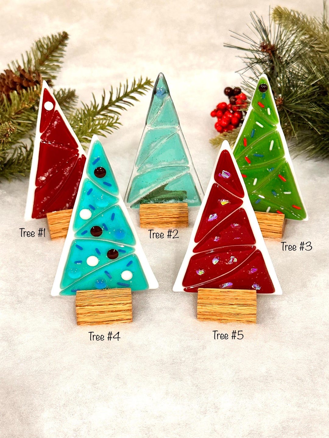 Fused Glass Christmas Trees on Oak Base - Etsy