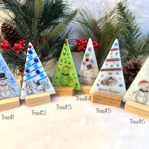 Fused Glass Christmas Trees With Decal on Oak Base - Etsy