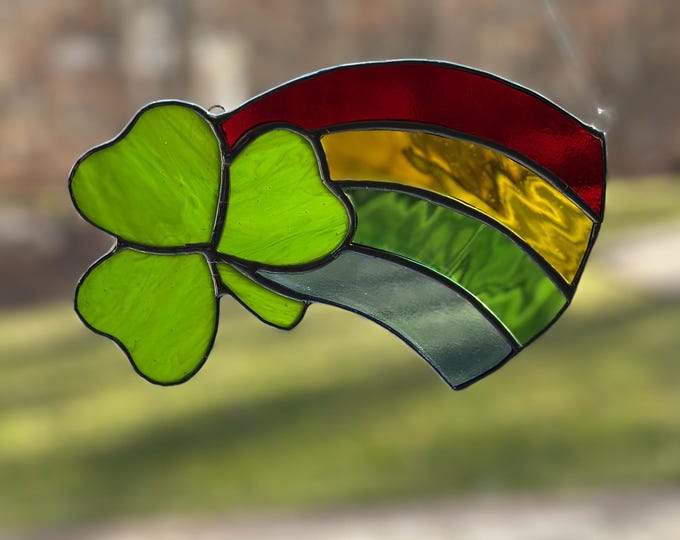 Stained Glass Shamrock and Rainbow - Etsy