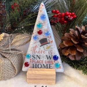 Fused Glass Christmas Trees With Decal on Oak Base - Etsy