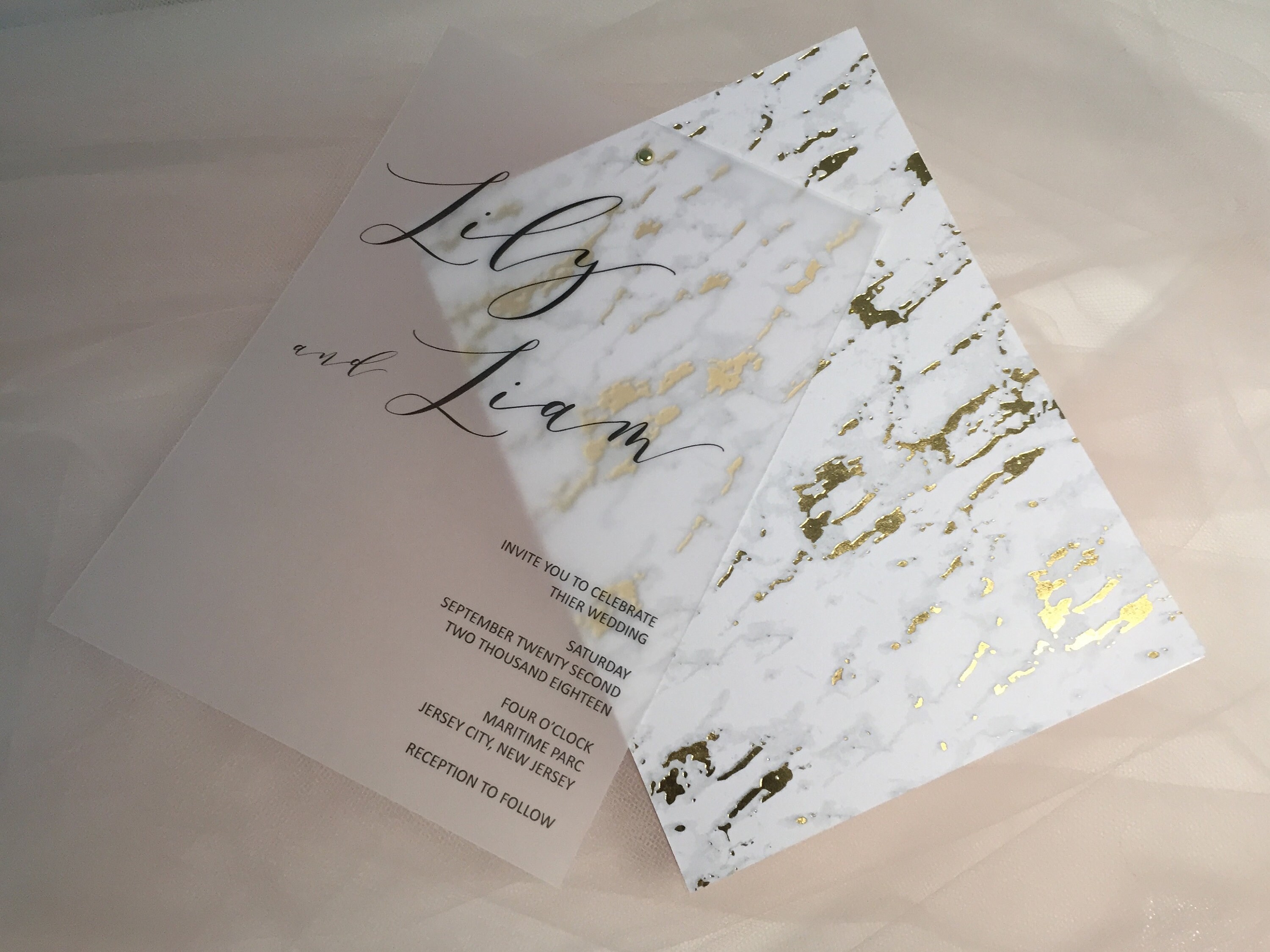 Gold Marble Vellum Wedding Invitation Modern Vellum Invite | Etsy