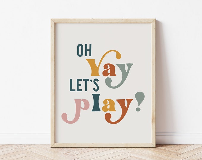 Retro Smiley Face Print, Kids Wall Art, Modern Playroom Art, Boho ...