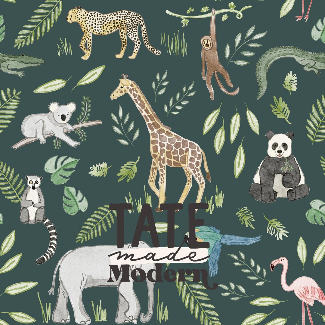 Watercolor Zoo Animals Seamless Pattern File - Green Seamless Pattern ...