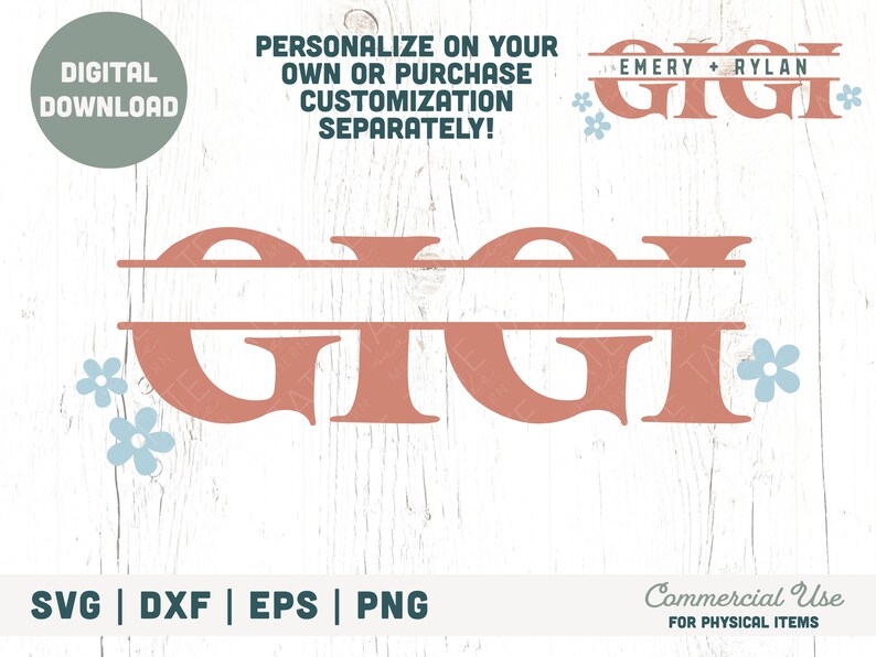 GIGI Split Monogram Retro SVG Cut File Boho Personalized Gma | Etsy