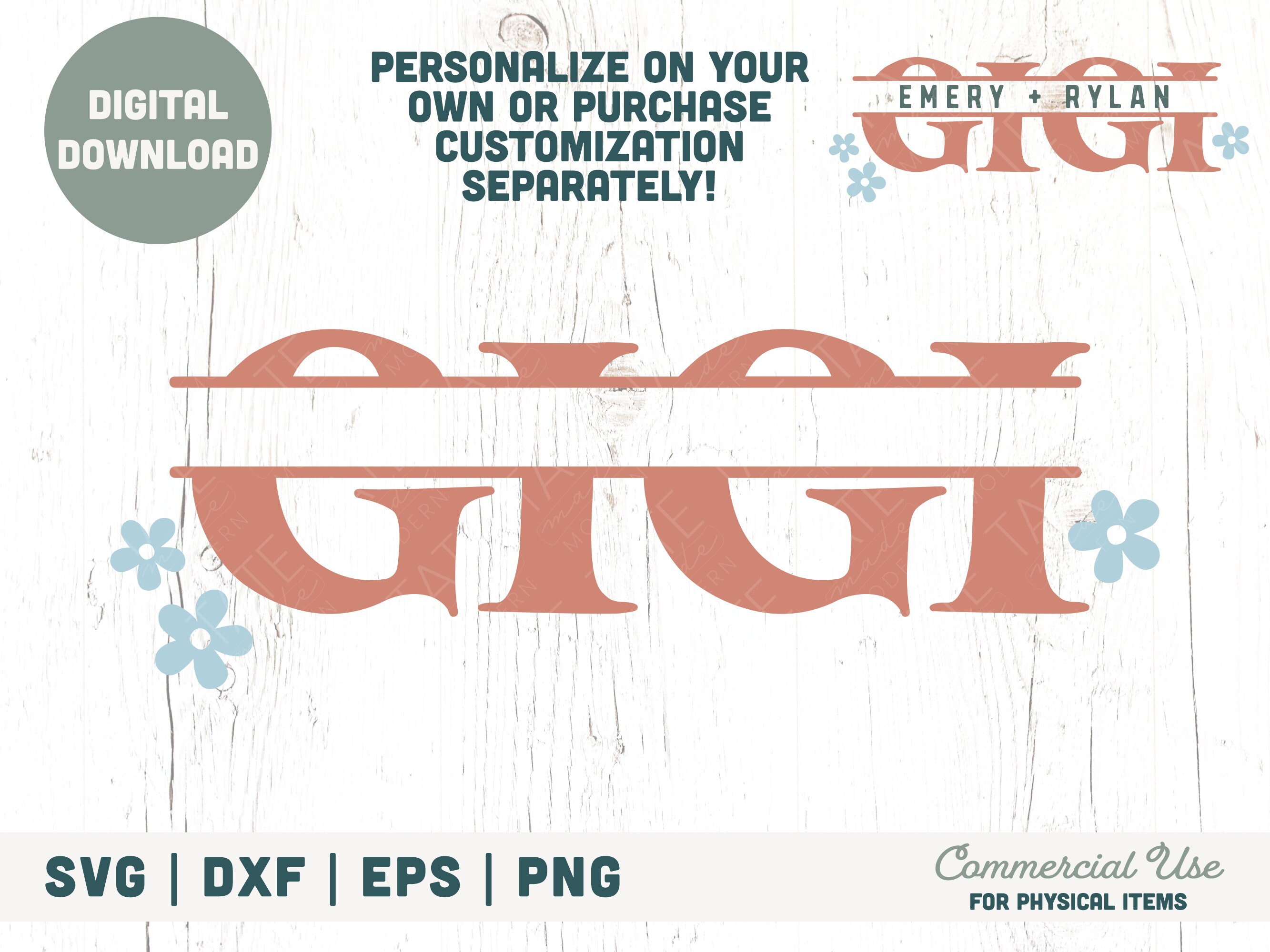 GIGI Split Monogram Retro SVG Cut File Boho Personalized Gma - Etsy