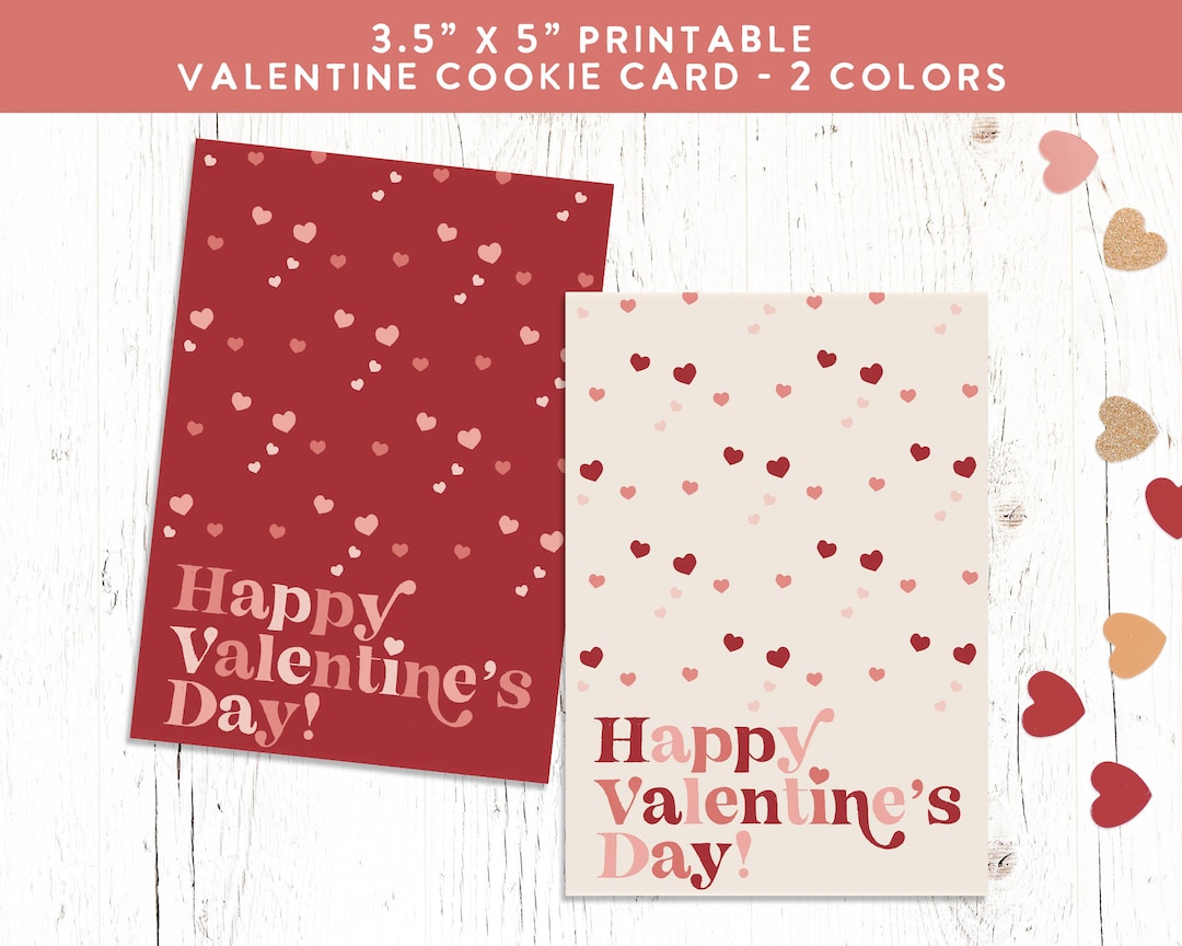 PRINTABLE 3.5"x5" Retro Valentine Cookie Card, Boho Red Pink Valentine ...