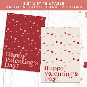 PRINTABLE 3.5"x5" Retro Valentine Cookie Card, Boho Red Pink Valentine ...