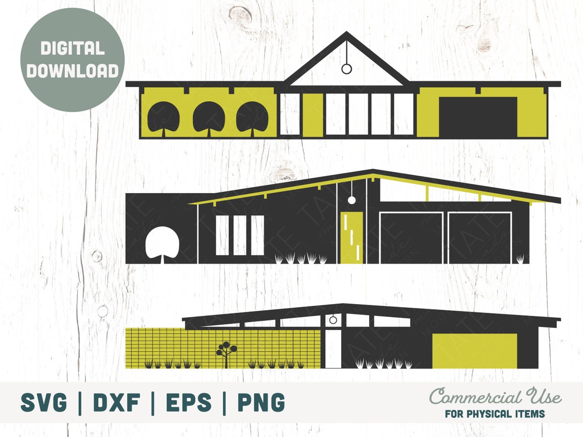 SVG Cut File BUNDLE 3 Mid Century Modern Houses MCM Palm - Etsy
