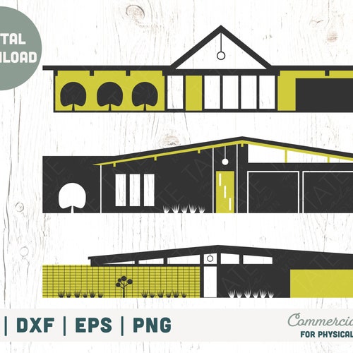 SVG Cut File BUNDLE 3 Mid Century Modern Houses MCM Palm - Etsy