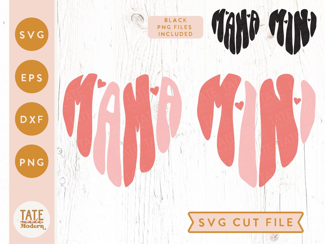 Mama & Mini Retro Heart SVG Cut File Bundle - Mommy and Me Retro ...