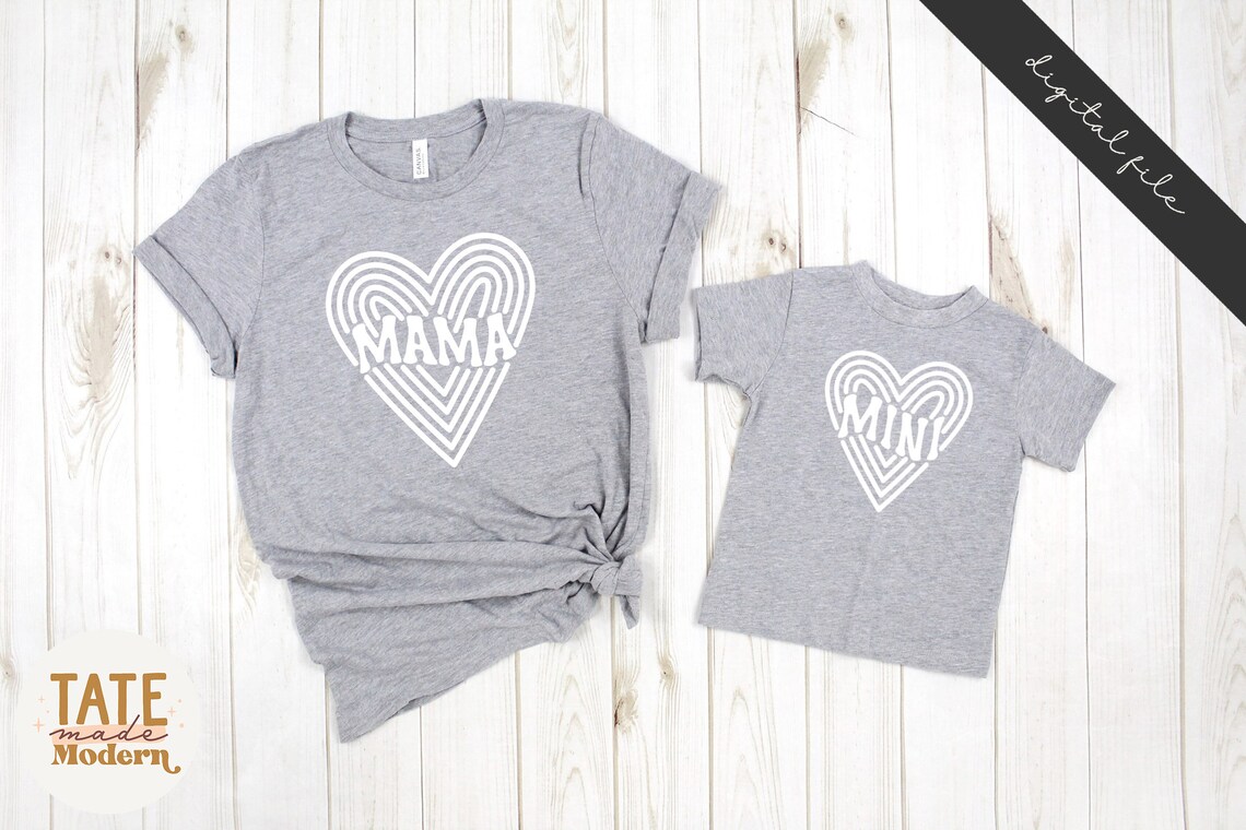 Mama & Mini Retro Heart SVG Cut File Bundle Mommy and Me - Etsy
