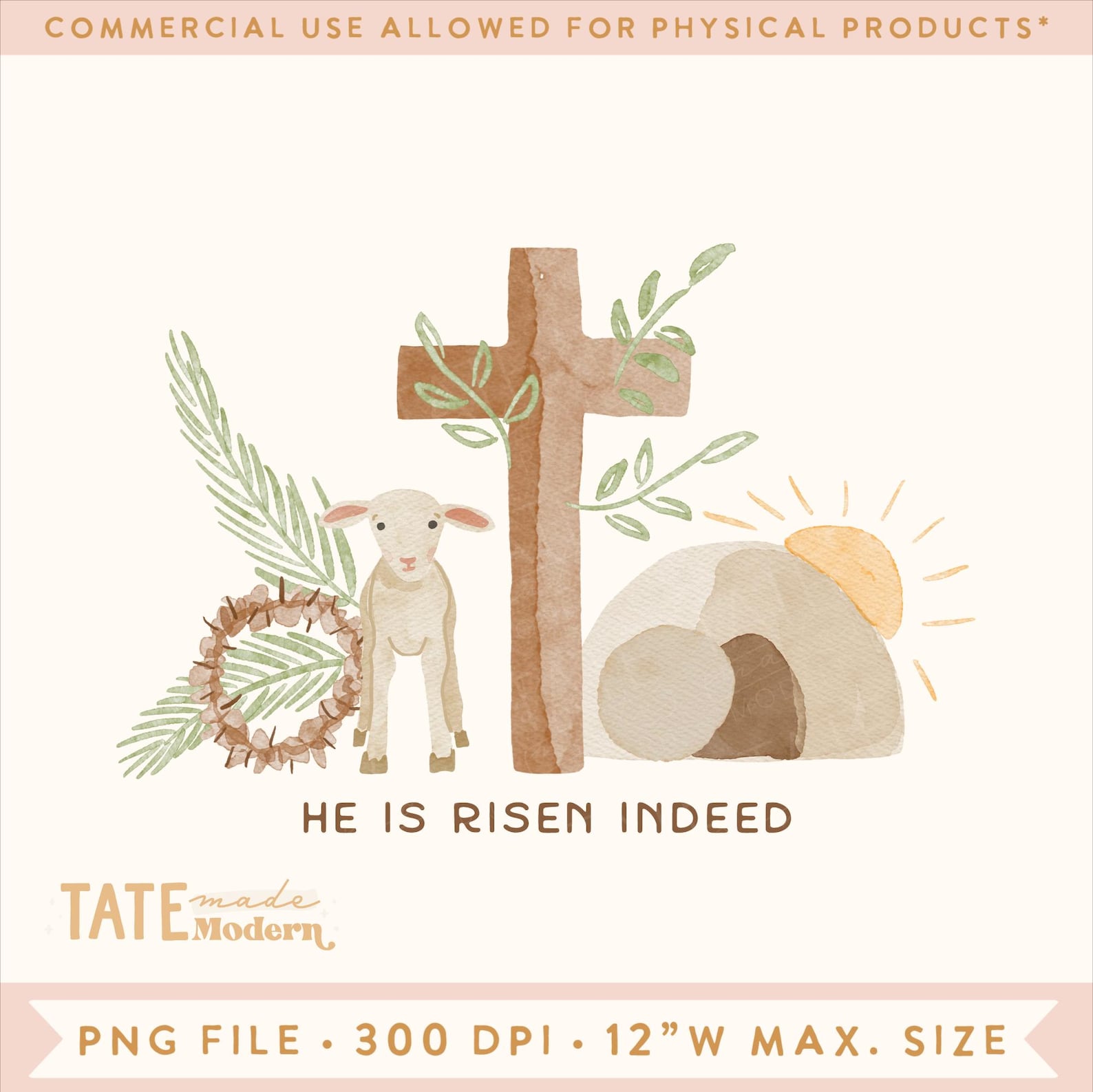 He is Risen Indeed Easter PNG for Sublimation - Easter Lamb, Cross ...