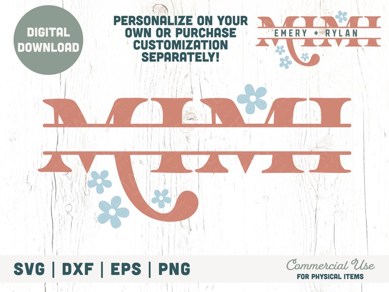 MIMI Split Monogram Retro SVG Cut File Boho Personalized - Etsy Hong Kong