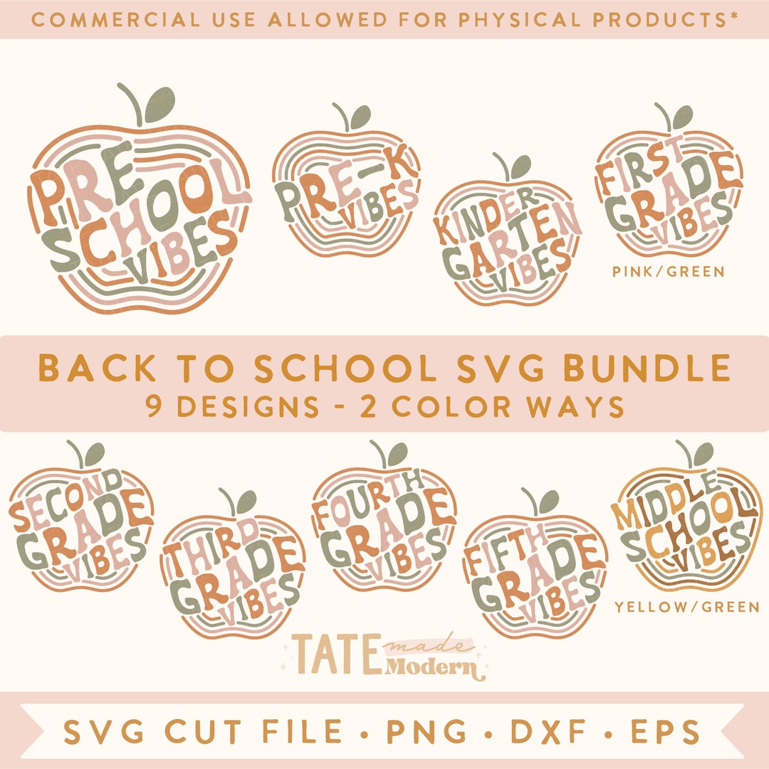 BUNDLE Back to School Retro SVG Cut Files - Kindergarten Vibes Png ...