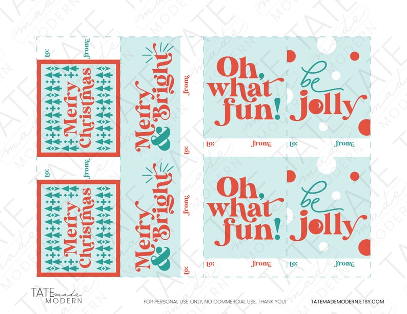 PRINTABLE Retro Modern Holiday Gift Tags, Digital Red Blue Mod ...
