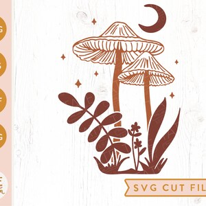 Mushroom Floral Moon Retro SVG Cut File Retro Fall Mushroom - Etsy