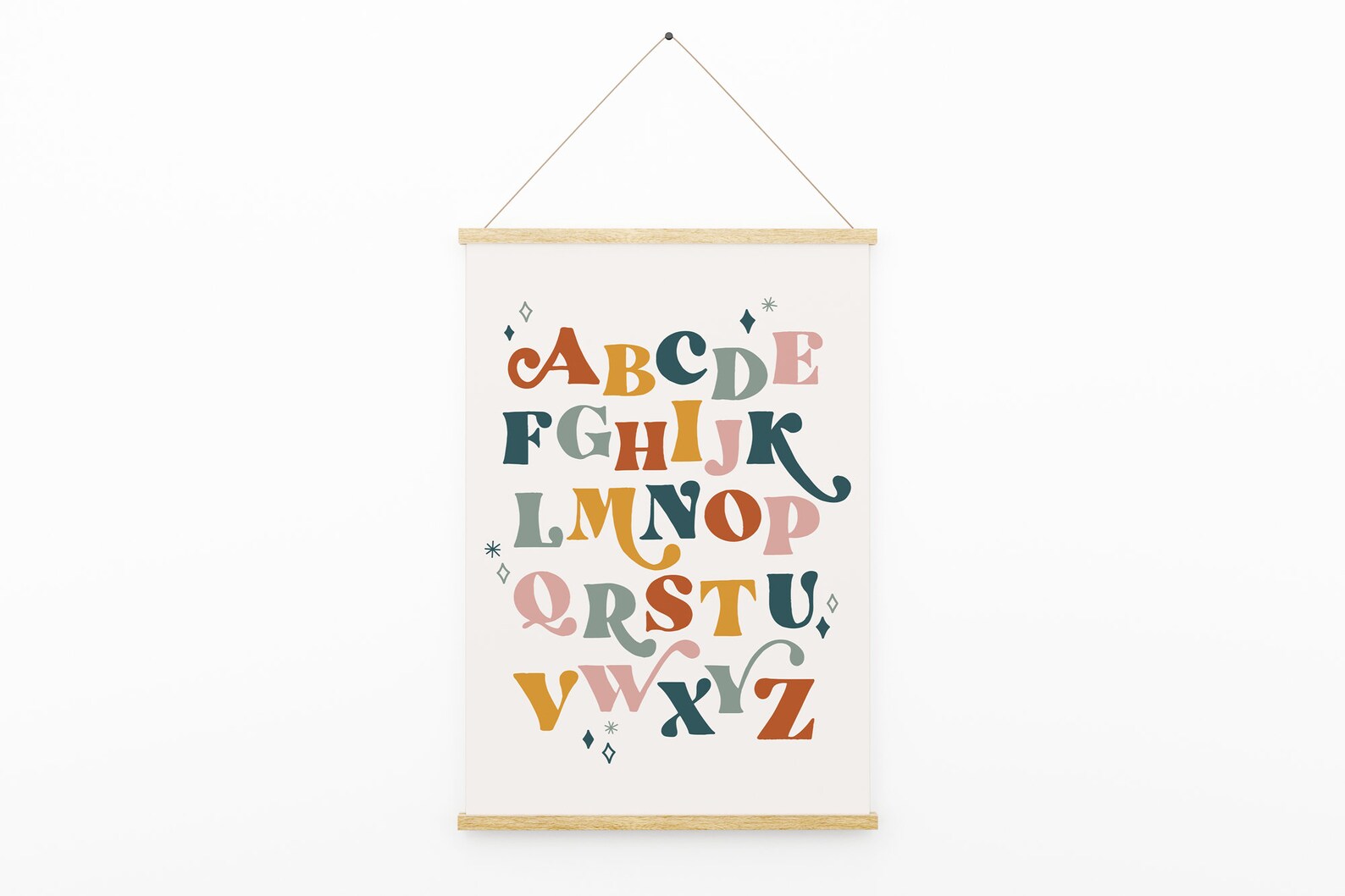 Retro Alphabet Printable Art, Boho Retro Kid Room Art, Modern Playroom ...