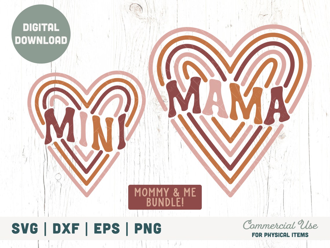 Mama & Mini Retro Heart SVG Cut File Bundle Mommy and Me - Etsy