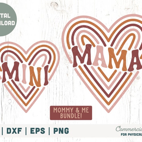Mama & Mini Retro Heart SVG Cut File Bundle Mommy and Me - Etsy