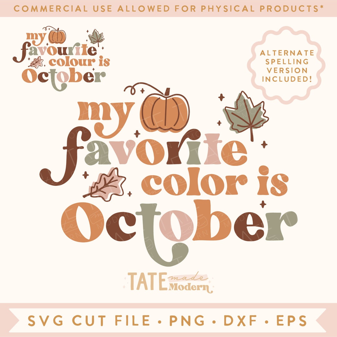 My Favorite Color is October SVG Cut File - Retro Fall Png, Pink ...