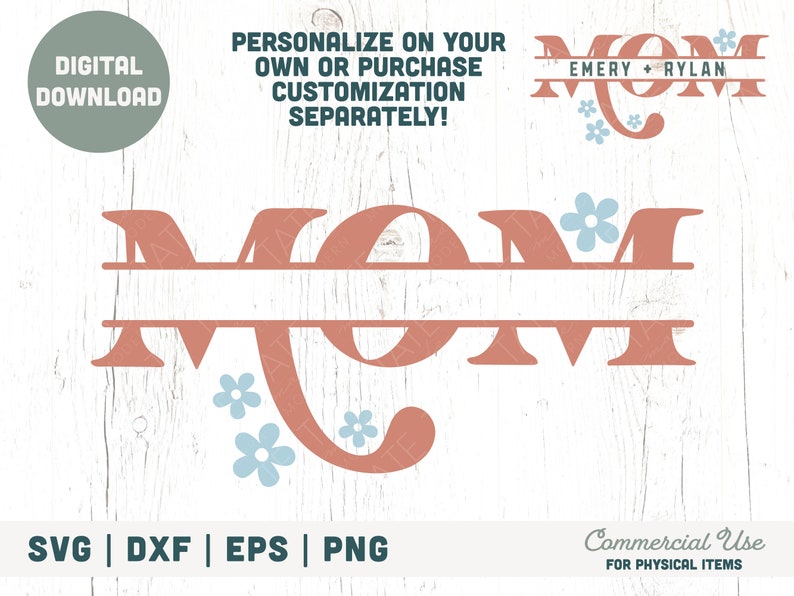 Mom Split Monogram Retro SVG Cut File Boho Personalized Mom - Etsy