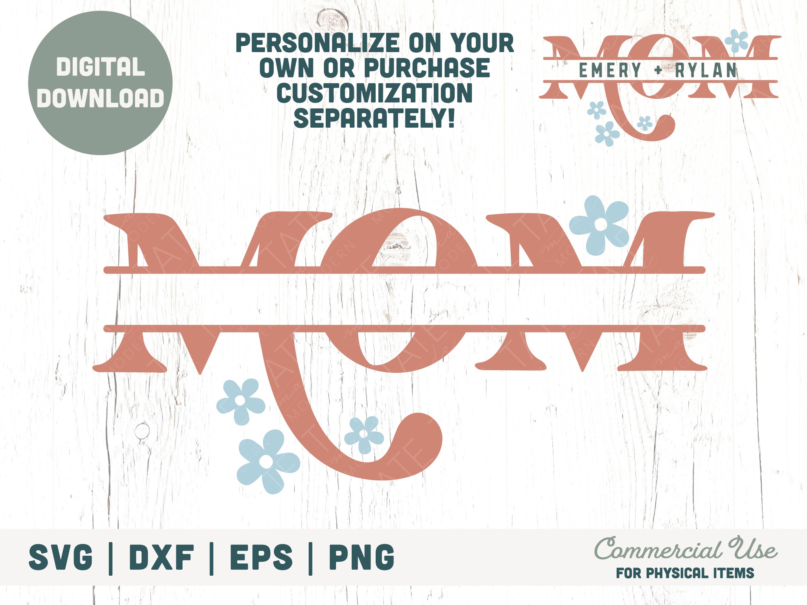 Mom Split Monogram Retro Svg Cut File Boho Personalized Mom Etsy