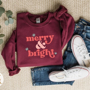 Merry & Bright Retro Holiday SVG Cut File, Pink and Red Christmas Svg ...