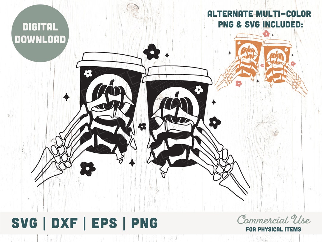 Skeleton Hands Coffee Cheers SVG Cut File Retro Halloween - Etsy