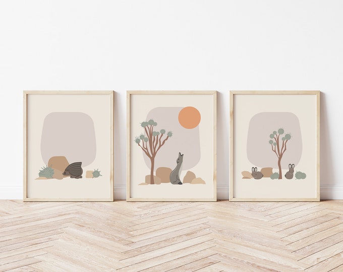 Neutral Cactus Sun Print Set of 3 Watercolor Nursery Wall Art Printable ...
