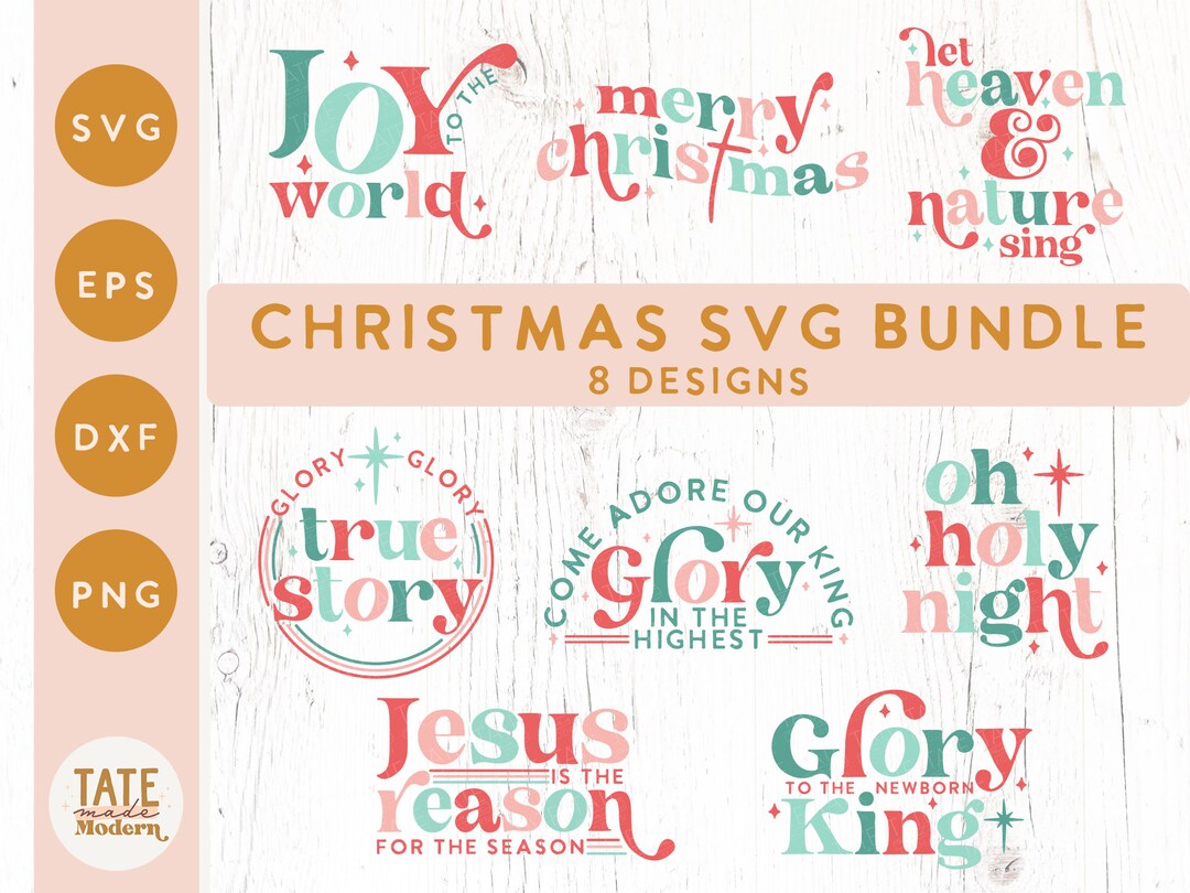 BUNDLE Christmas 8 SVG Cut File Designs Retro Christmas Svg, Christian ...