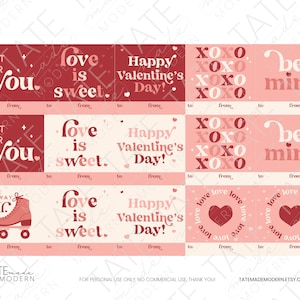 PRINTABLE 2"x2" Retro Valentine Gift Tag Set, Boho Red Pink Valentine ...