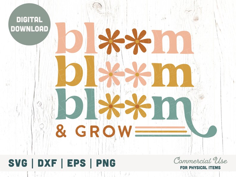 Bloom & Grow SVG Cut File Retro Boho Spring Svg Positive - Etsy