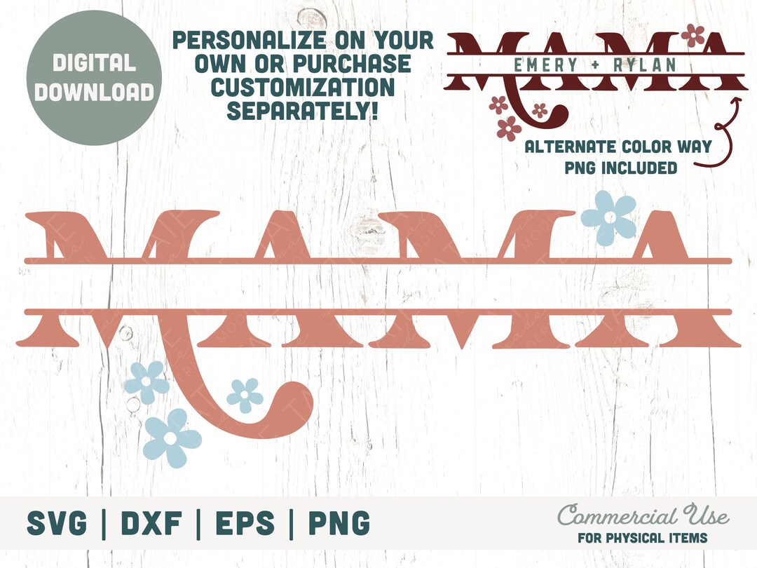 Mama Split Monogram Retro Svg Cut File Boho Personalized Mom Etsy