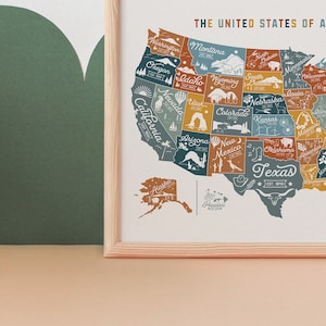 Vintage USA Map Printable Art, Retro Kid Room Art, Retro Playroom Art ...