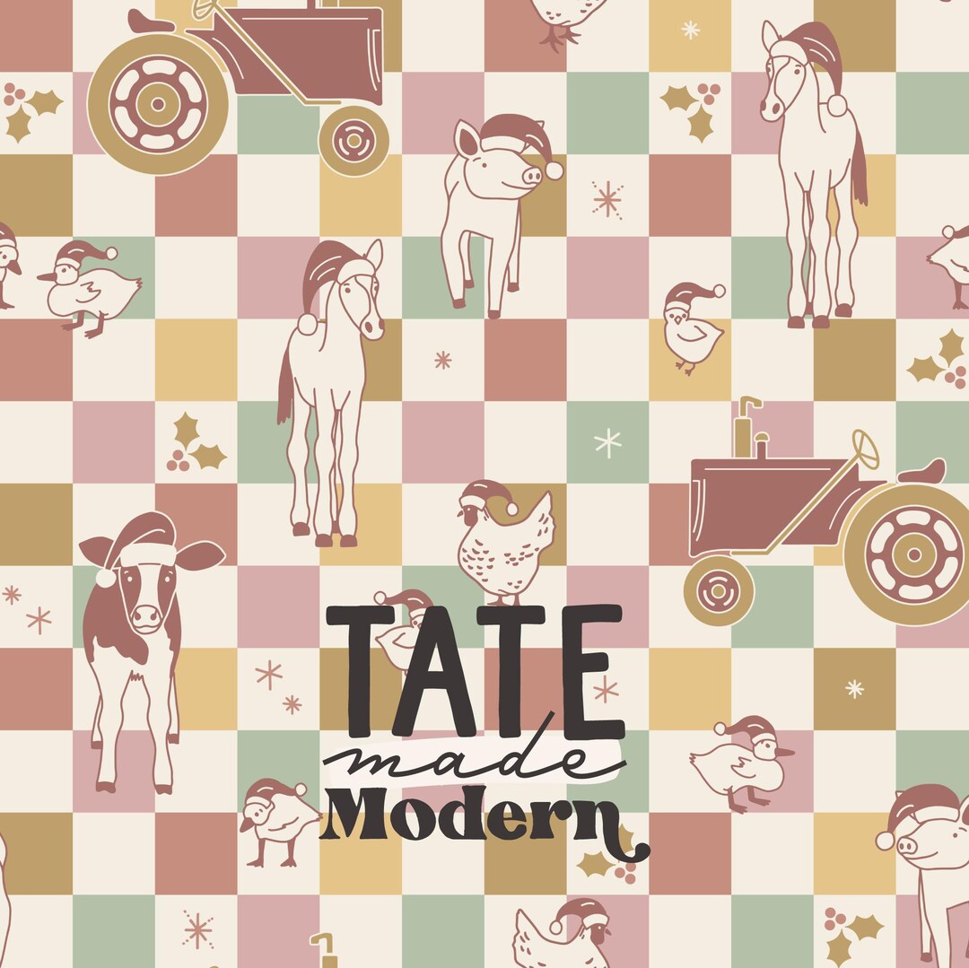 Christmas Farm Animals Checker Seamless Pattern File - Mauve Christmas ...